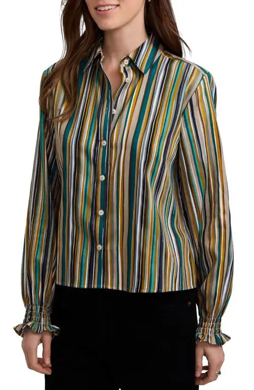 Foxcroft Vivienne Stripe Cotton Poplin Button-up Shirt - Green/white Multi