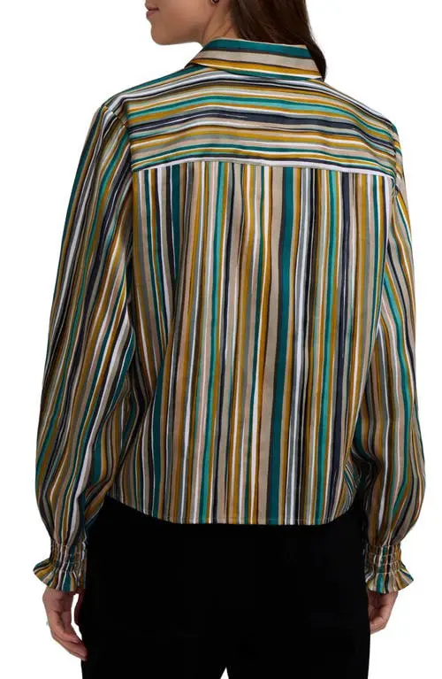 Foxcroft Vivienne Stripe Cotton Poplin Button-up Shirt - Green/white Multi