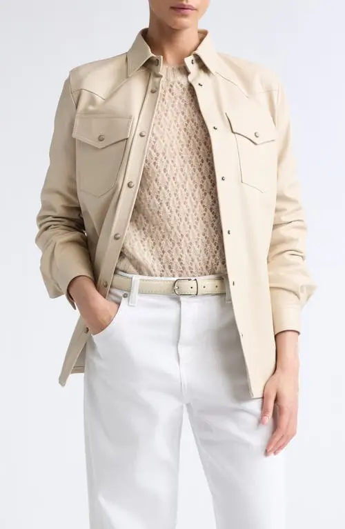 Eleventy Lambskin Leather Snap Front Shirt