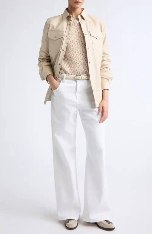 Eleventy Lambskin Leather Snap Front Shirt