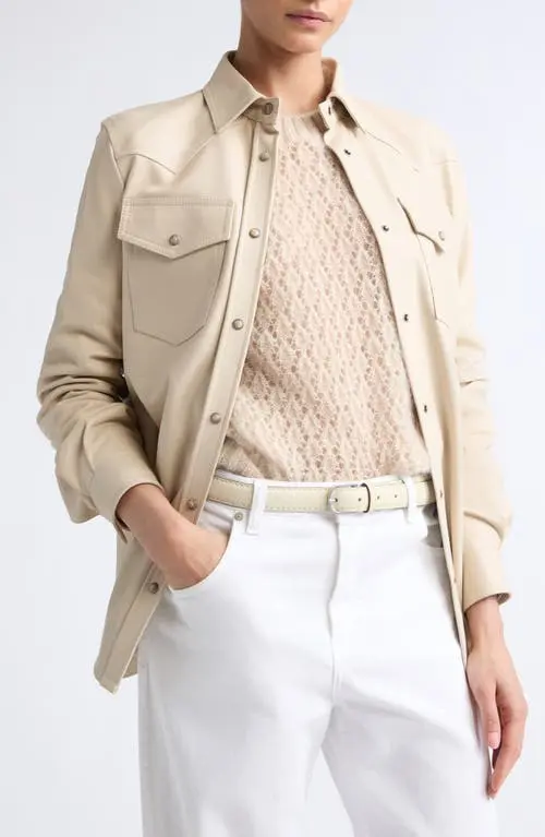 Eleventy Lambskin Leather Snap Front Shirt