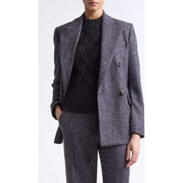 Eleventy Double Breasted Sequined Alpaca Blend Blazer - 177 Amethyst