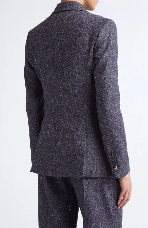 Eleventy Double Breasted Sequined Alpaca Blend Blazer
