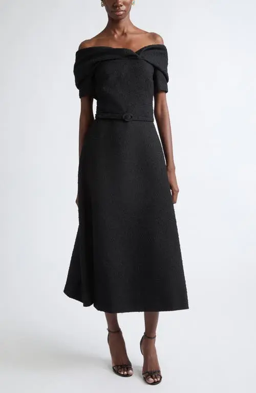 Oscar De La Renta Off-the-shoulder Tweed Midi Dress - Black