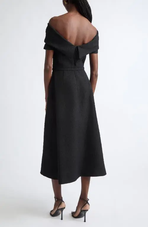 Oscar De La Renta Off-the-shoulder Tweed Midi Dress