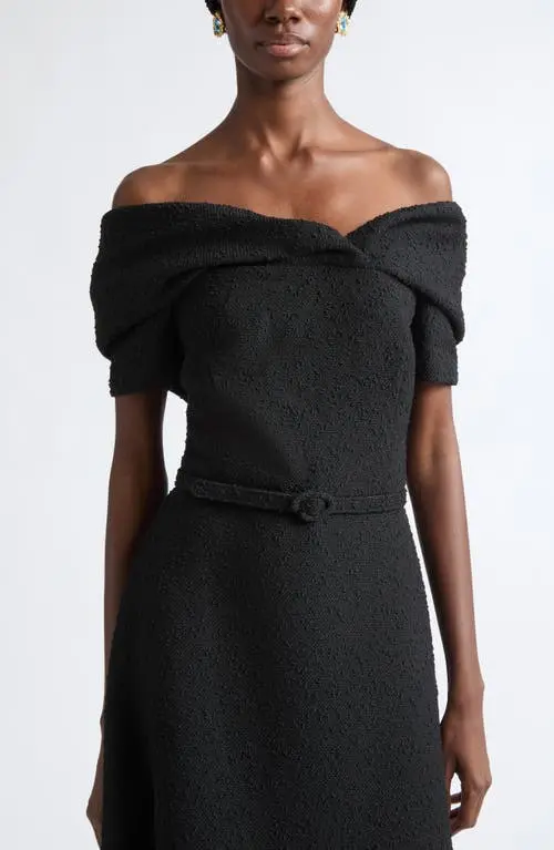 Oscar De La Renta Off-the-shoulder Tweed Midi Dress