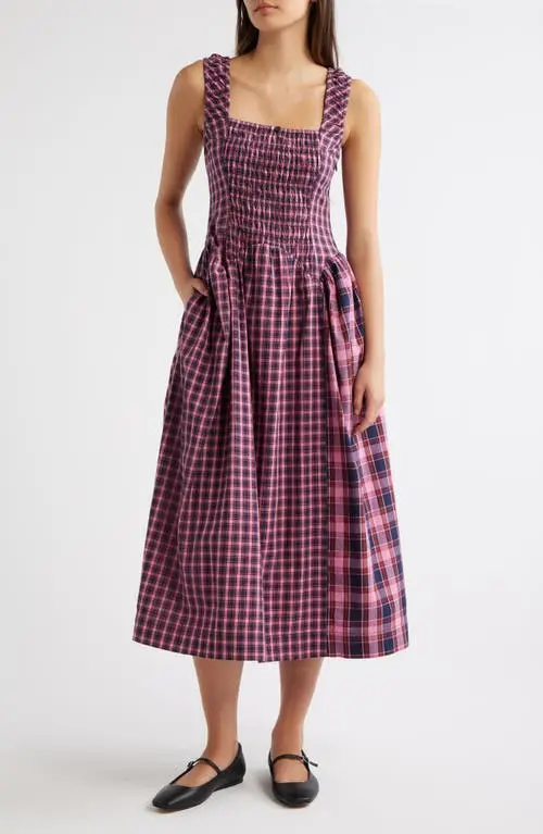 DAMSON MADDER Plaid Smocked Midi Dress