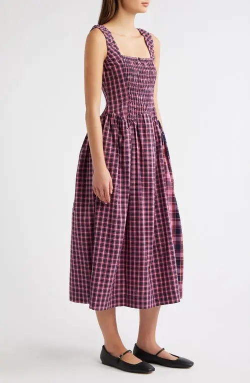 DAMSON MADDER Plaid Smocked Midi Dress