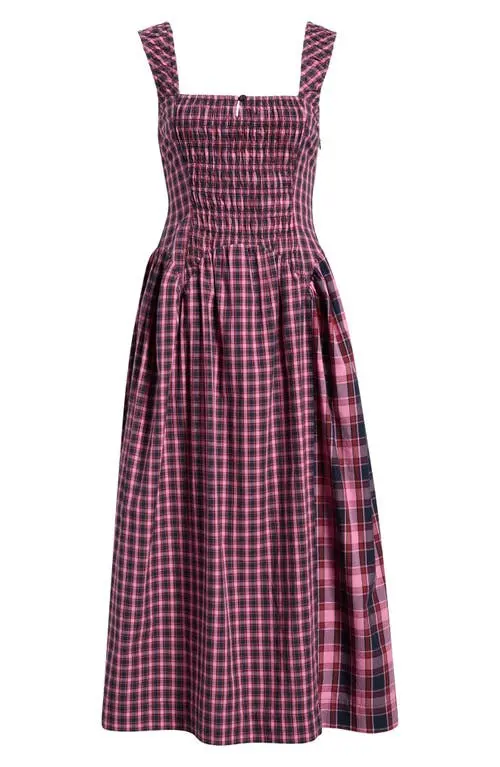 DAMSON MADDER Plaid Smocked Midi Dress