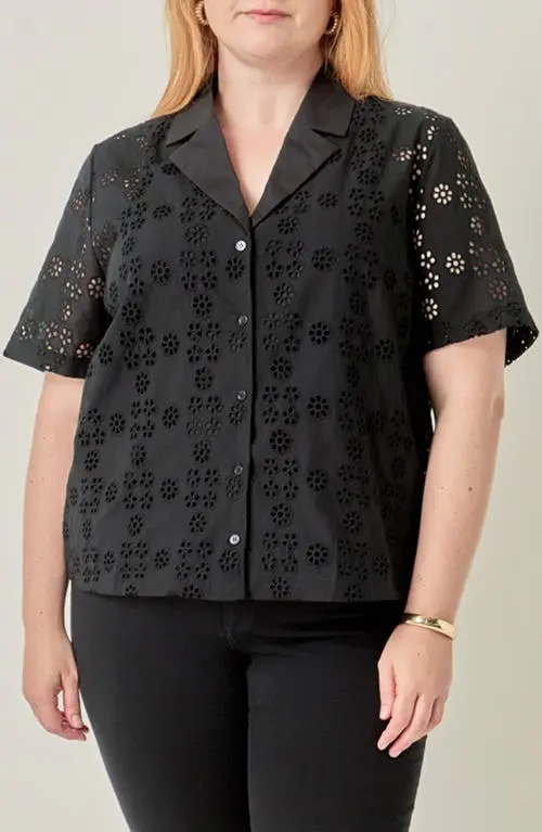 English Factory Embroidered Eyelet Cotton Camp Shirt