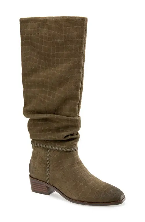 Gentle Souls Fabri Knee High Boot - Olive Embossed Suede