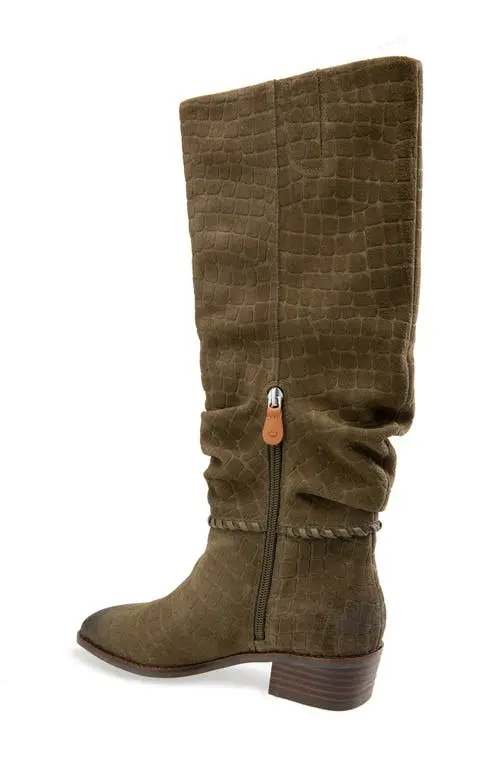 Gentle Souls Fabri Knee High Boot - Olive Embossed Suede