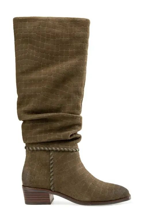 Gentle Souls Fabri Knee High Boot - Olive Embossed Suede