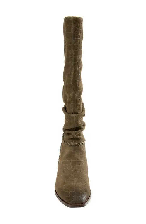 Gentle Souls Fabri Knee High Boot - Olive Embossed Suede