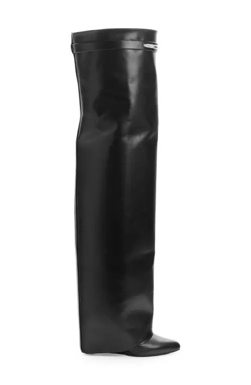Givenchy Shark Pinch Leather Over The Knee Boots - Black/golden