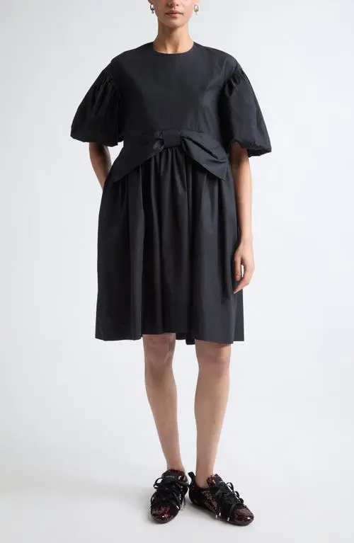 Simone Rocha Gathered Bow Puff Sleeve Cotton Dress - Black