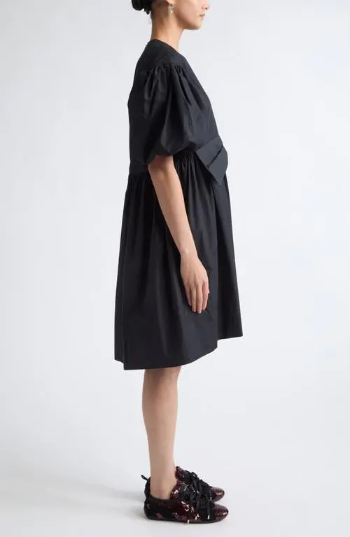 Simone Rocha Gathered Bow Puff Sleeve Cotton Dress - Black