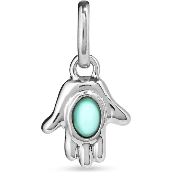 UNODE50 Sterling Plated Hamsa Charm With Turquoise Murano Glass