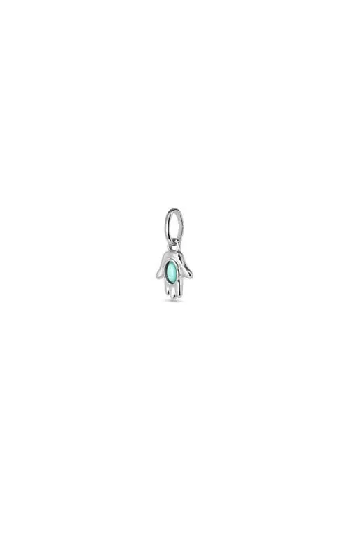UNODE50 Sterling Plated Hamsa Charm With Turquoise Murano Glass