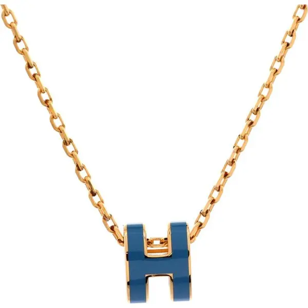 Hermès Pop H Pendant Chain Necklace Metal And Enamel Mini - Blue