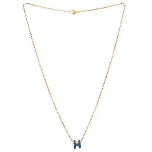 Hermès Pop H Pendant Chain Necklace Metal And Enamel Mini - Blue