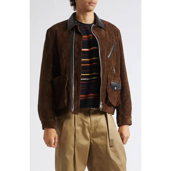 Sacai Suede And Leather Trimmed Bomber Jacket