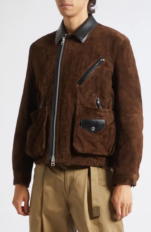Sacai Suede And Leather Trimmed Bomber Jacket