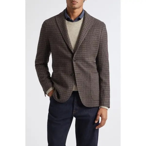 Boglioli K Houndstooth Plaid Wool & Cashmere Sport Coat - Black Brown