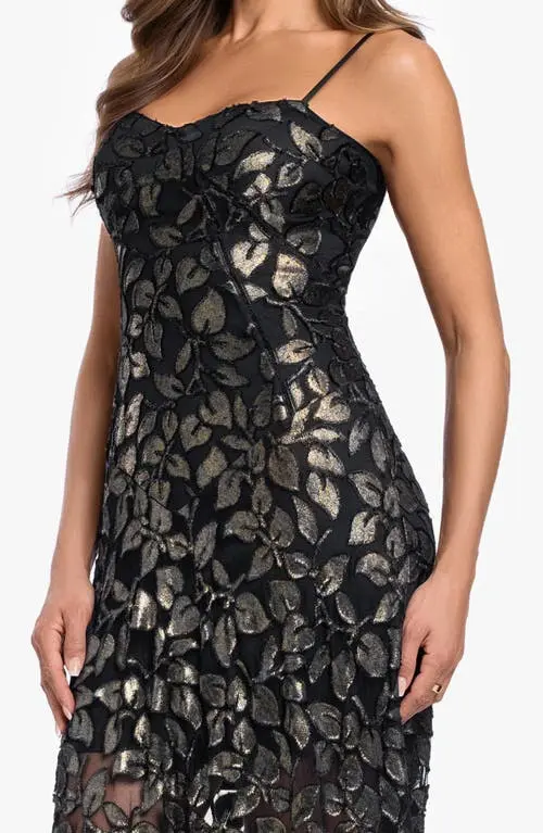 Betsy & Adam Metallic Leaf Burnout Gown