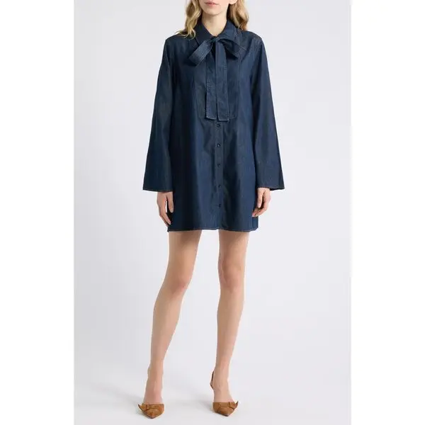 FRAME Tuxedo Mini Dress With Bell Sleeves - Rinse