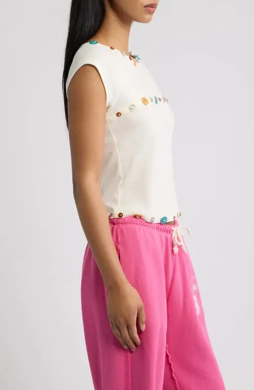 JADED LONDON Cotton Cut-out Top With Button Trim