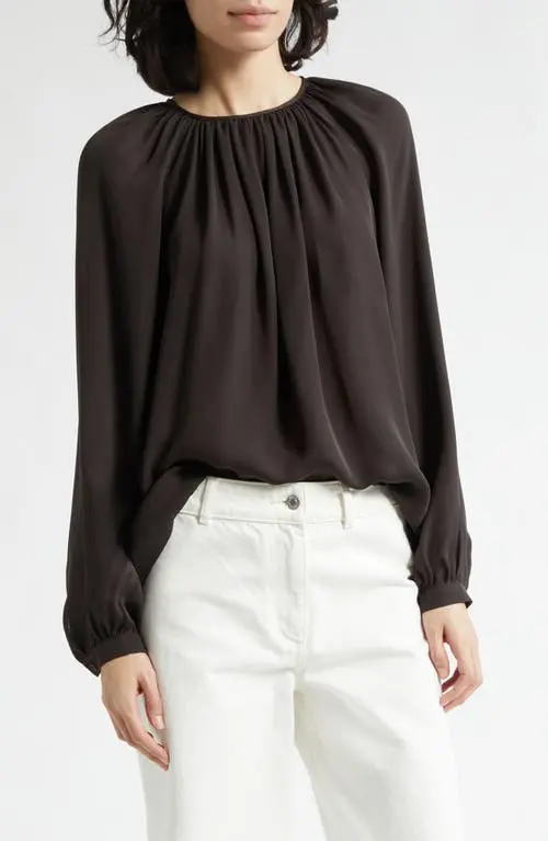 NILI LOTAN Saint Tropez Silk Top - Chocolate Brown