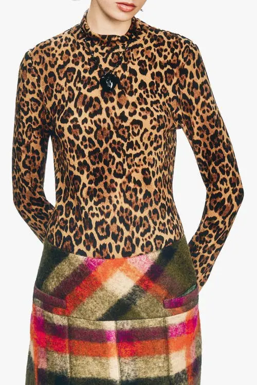 Anna Sui Leopard Knit Turtleneck