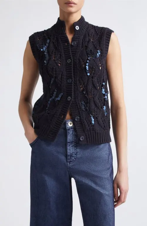 Eleventy Sequin Detail Wool Cable Sweater Vest
