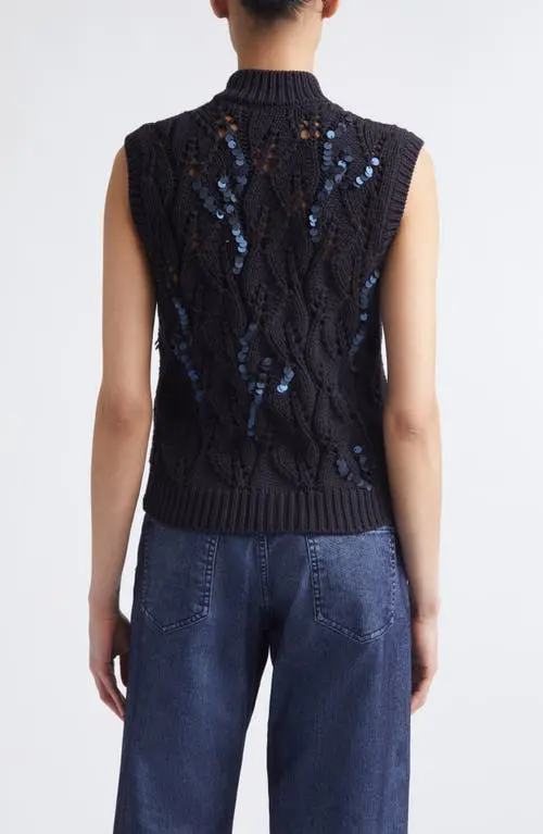 Eleventy Sequin Detail Wool Cable Sweater Vest