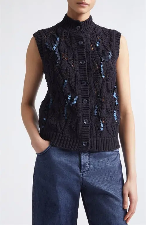 Eleventy Sequin Detail Wool Cable Sweater Vest