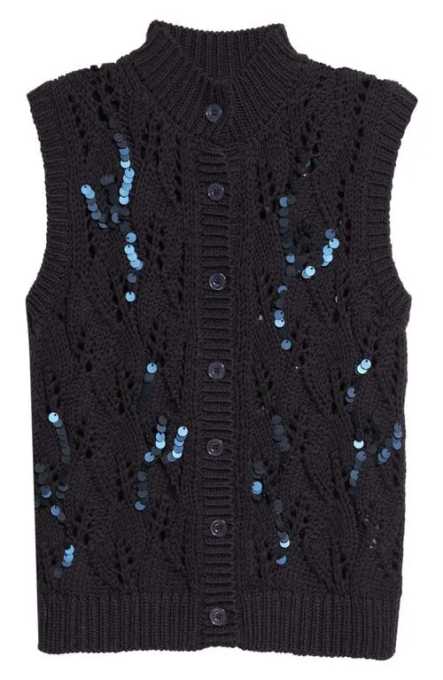 Eleventy Sequin Detail Wool Cable Sweater Vest
