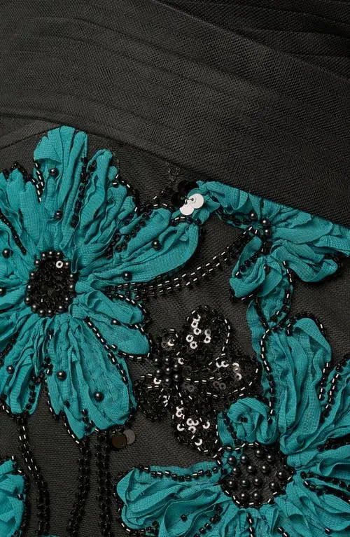 Aidan Mattox Sleeveless V-neck Gown With Floral Embroidery And Beadwork