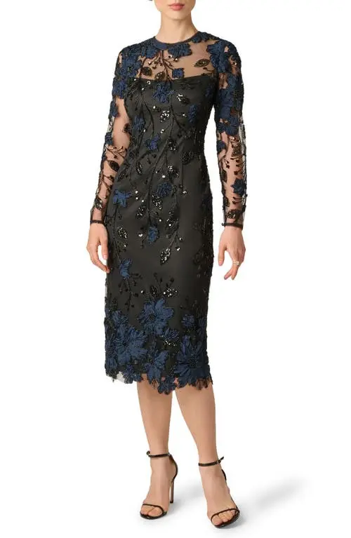 Aidan Mattox 3d Embroidered Sequin Cocktail Dress