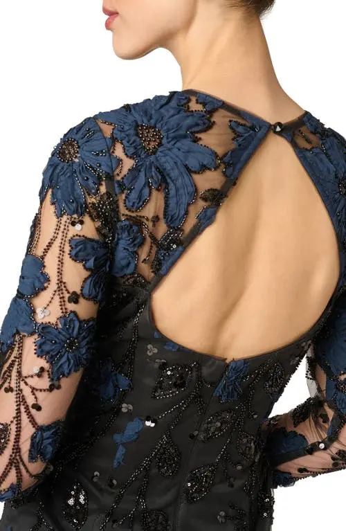 Aidan Mattox 3d Embroidered Sequin Cocktail Dress