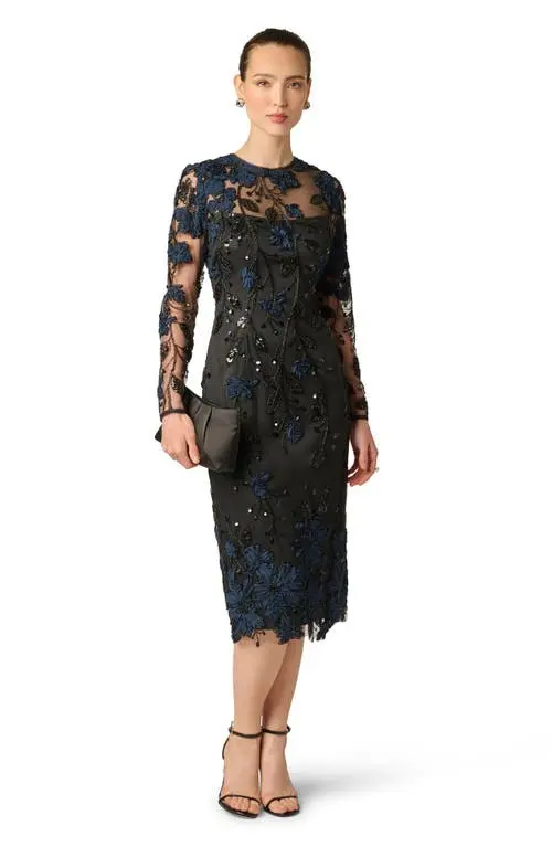 Aidan Mattox 3d Embroidered Sequin Cocktail Dress