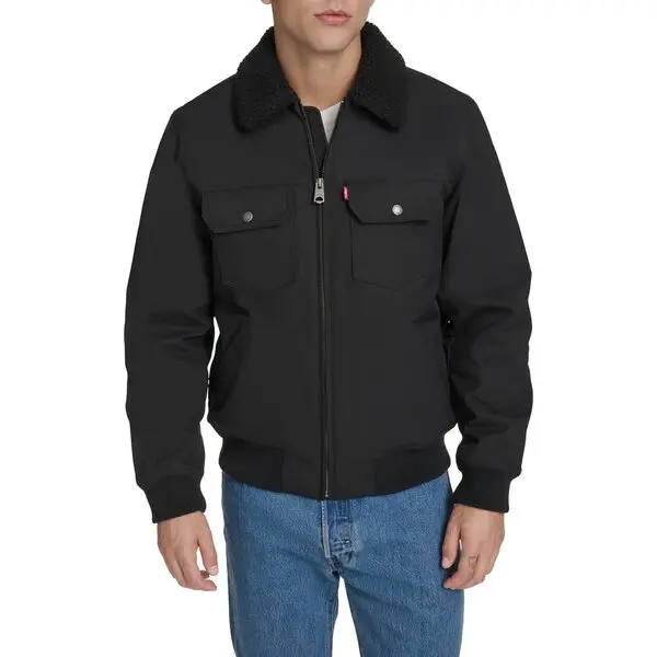 LEVI'S Water-resistant Faux Shearling Collar Canvas Bomber Jacket