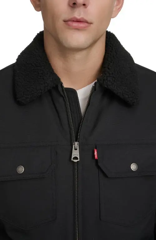 LEVI'S Water-resistant Faux Shearling Collar Canvas Bomber Jacket