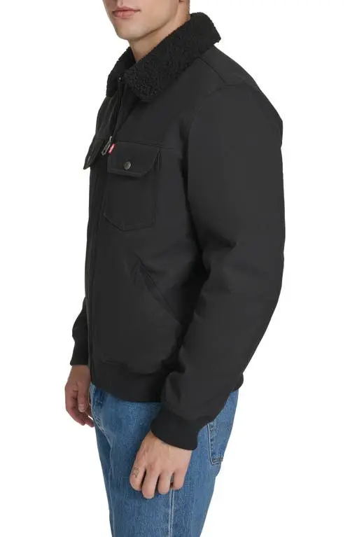 LEVI'S Water-resistant Faux Shearling Collar Canvas Bomber Jacket