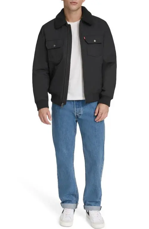 LEVI'S Water-resistant Faux Shearling Collar Canvas Bomber Jacket