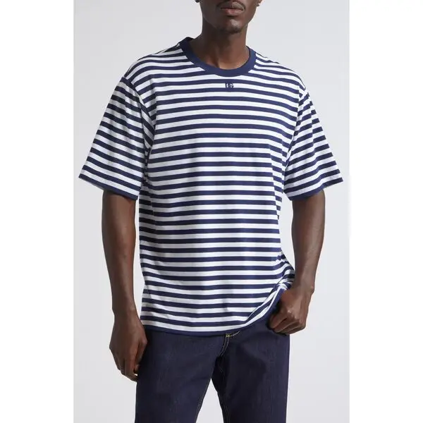 Dolce & Gabbana Embroidered Logo Stripe Stretch Cotton T-shirt