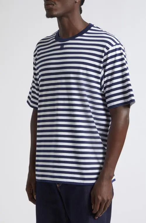 Dolce & Gabbana Embroidered Logo Stripe Stretch Cotton T-shirt