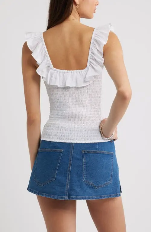 Bp. Smocked Ruffle Trim Tank - White