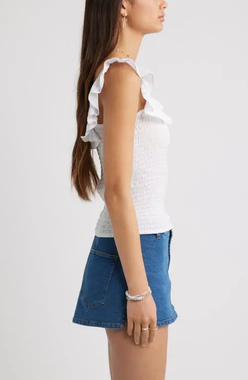Bp. Smocked Ruffle Trim Tank - White