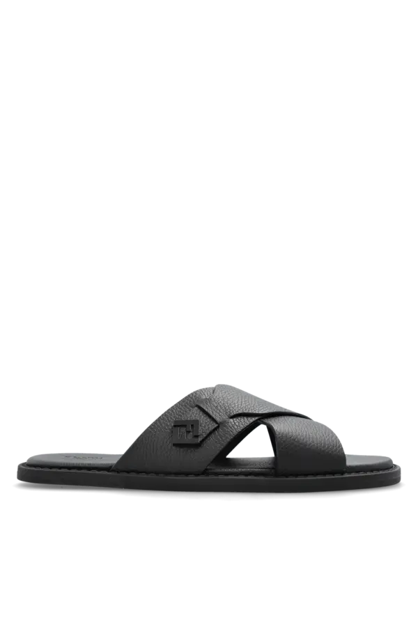 Fendi Leather Slides With Logo